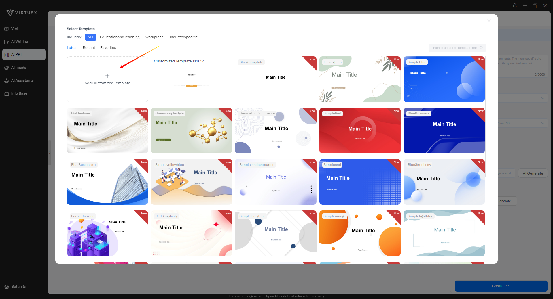 Customize PPT Template – Virtusx V-AI Manual